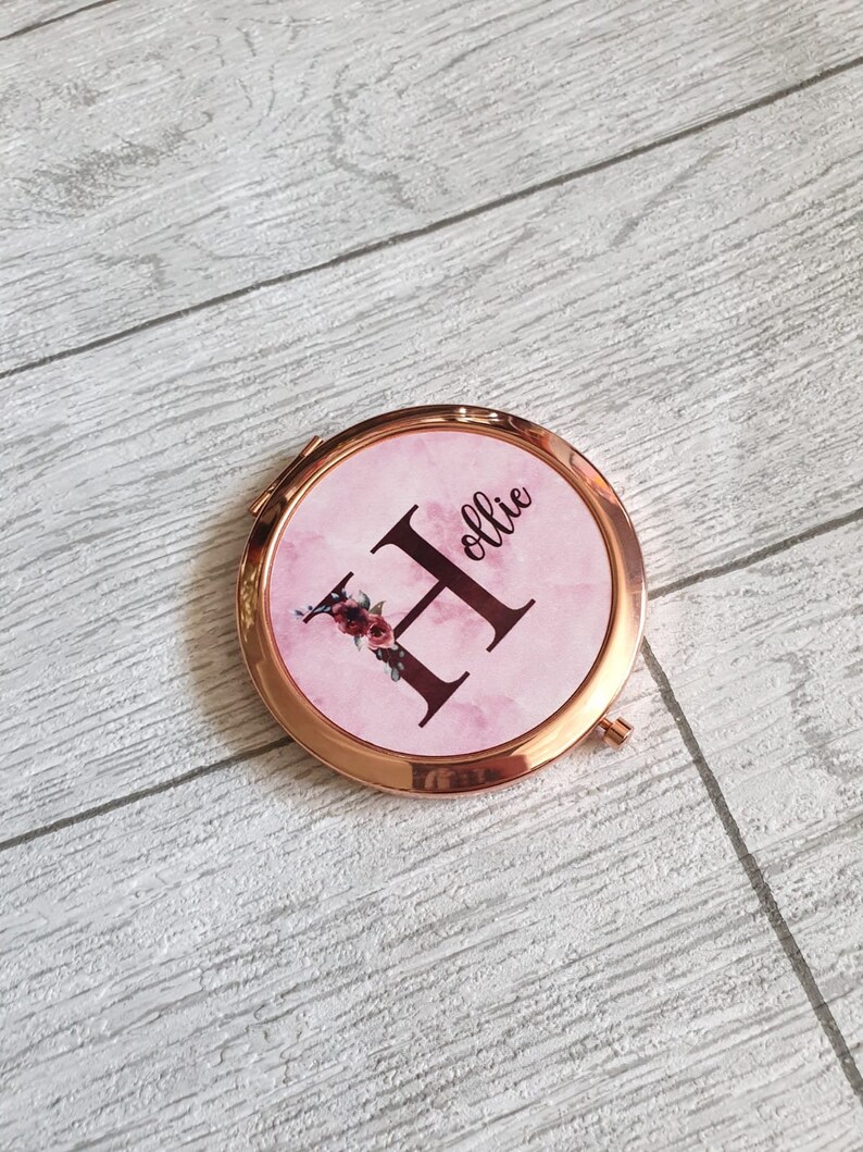 Rose Gold Compact Mirror Personalised Pocket Mirror Floral - Etsy UK