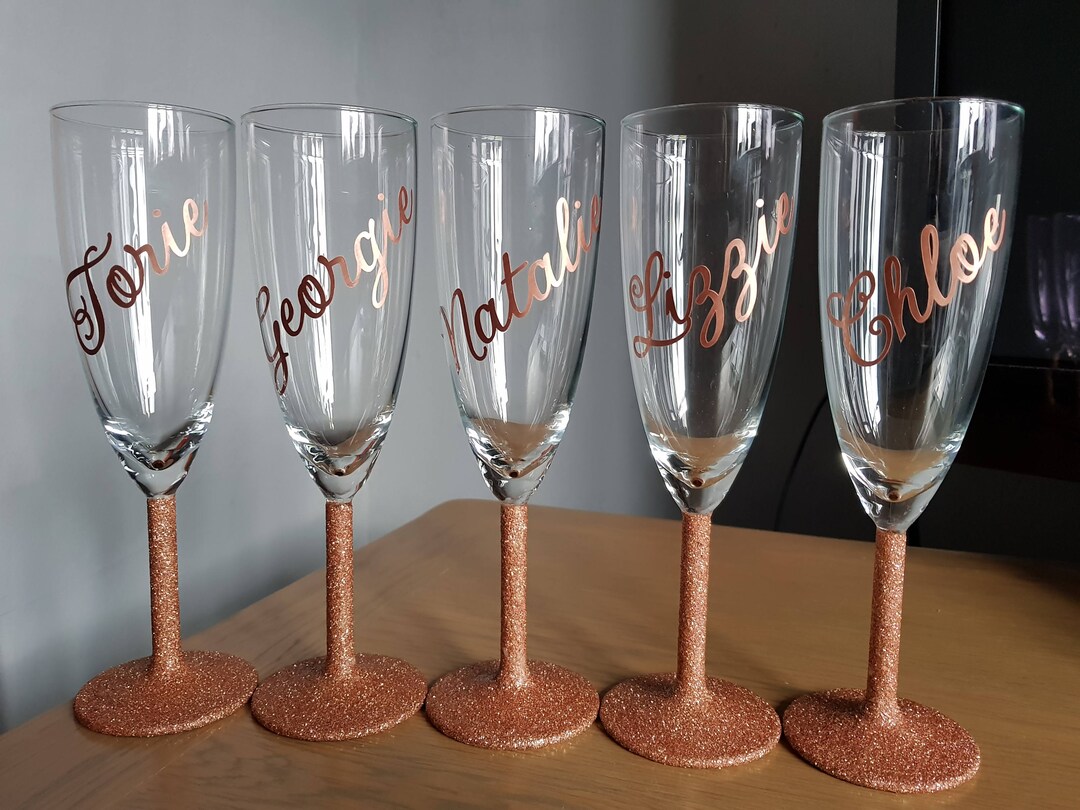 Rose Gold Champagne Flute, Rose Gold Gift, Rose Gold Glitter Glass ...