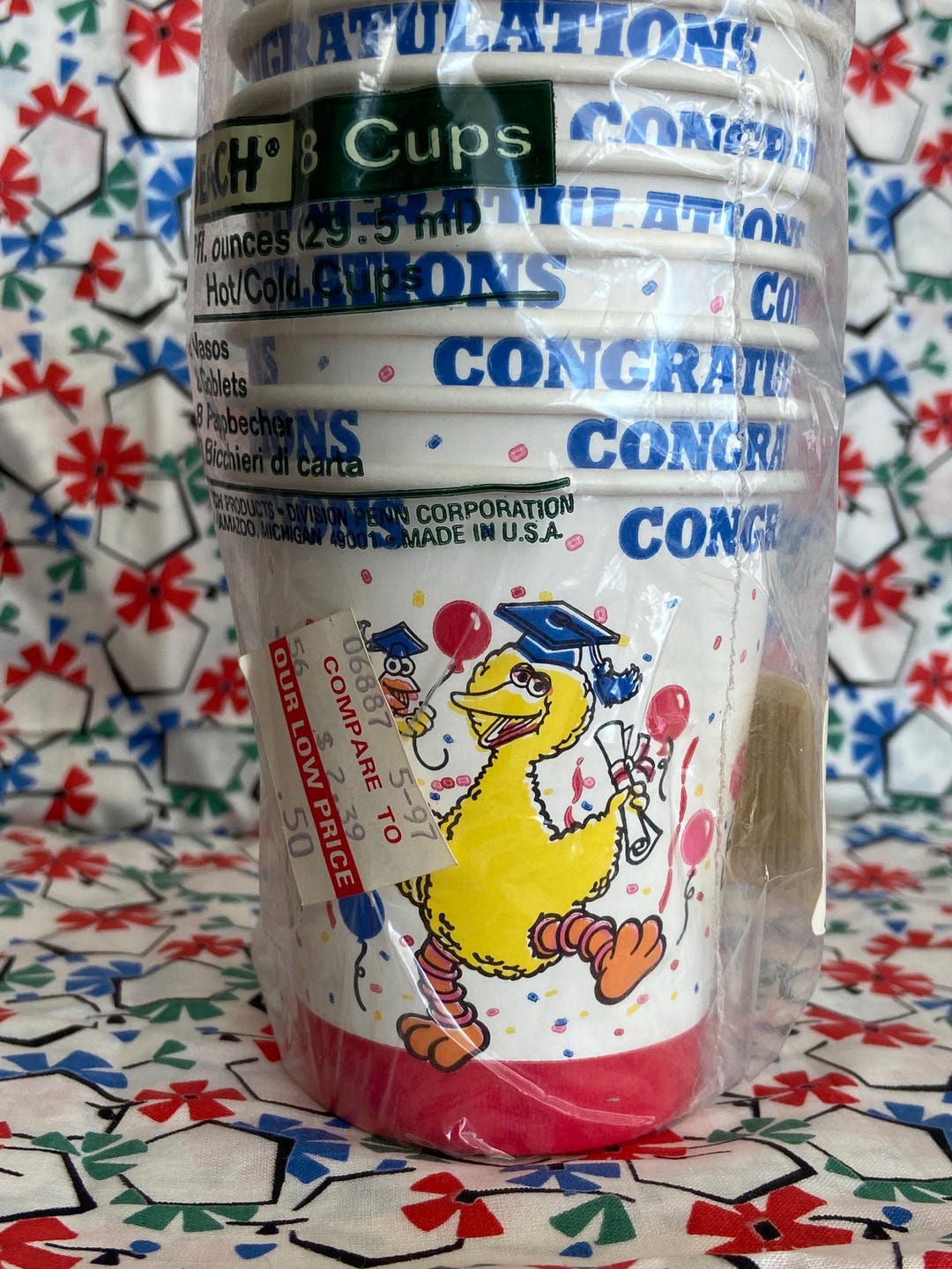 Vintage 1990 congratulations Paper Cups Big Bird Muppets Sesame Street ...
