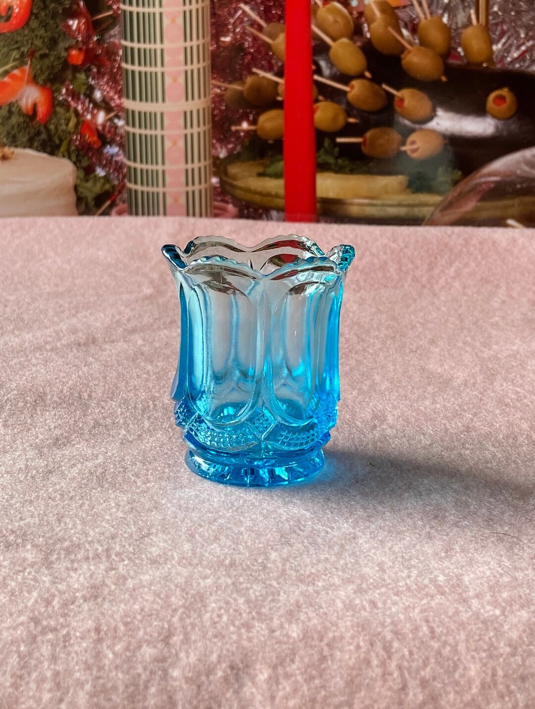 Jefferson Glass Blue Glass Toothpick Holder Vase Eapg Colored Glass ...