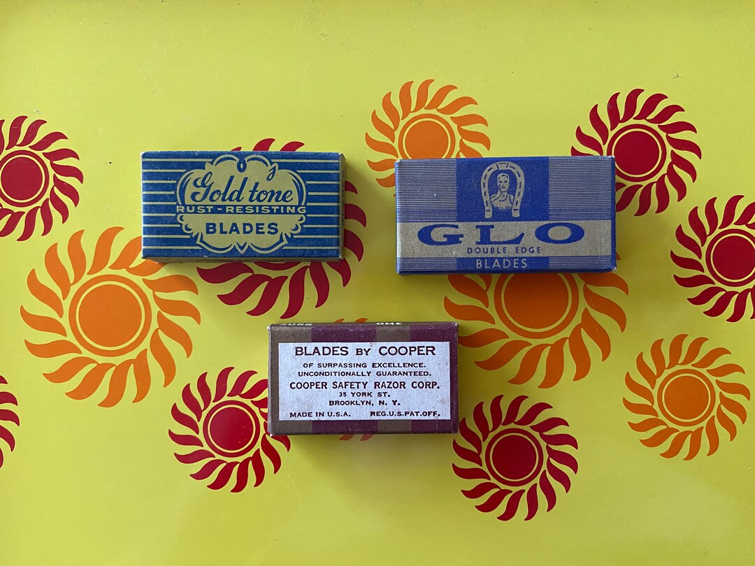 Vintage Razor Blades 1940s Glo Blue Steel Double Edge Blade Goldenized ...