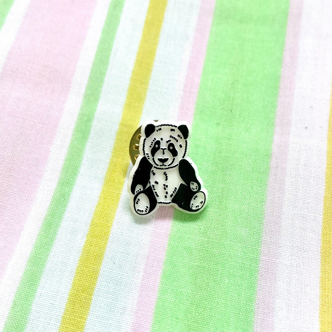 Vintage Plastic Panda Pin 1960s 1970s Lapel Enamel Acrylic Resin Pin ...
