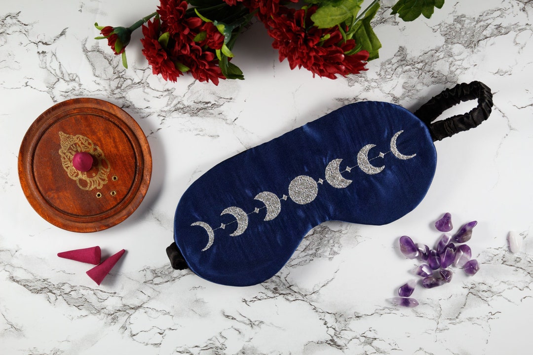 Celestial Moon Phases Sleep Mask: Night Sky Hand Embroidered Satin Eye ...