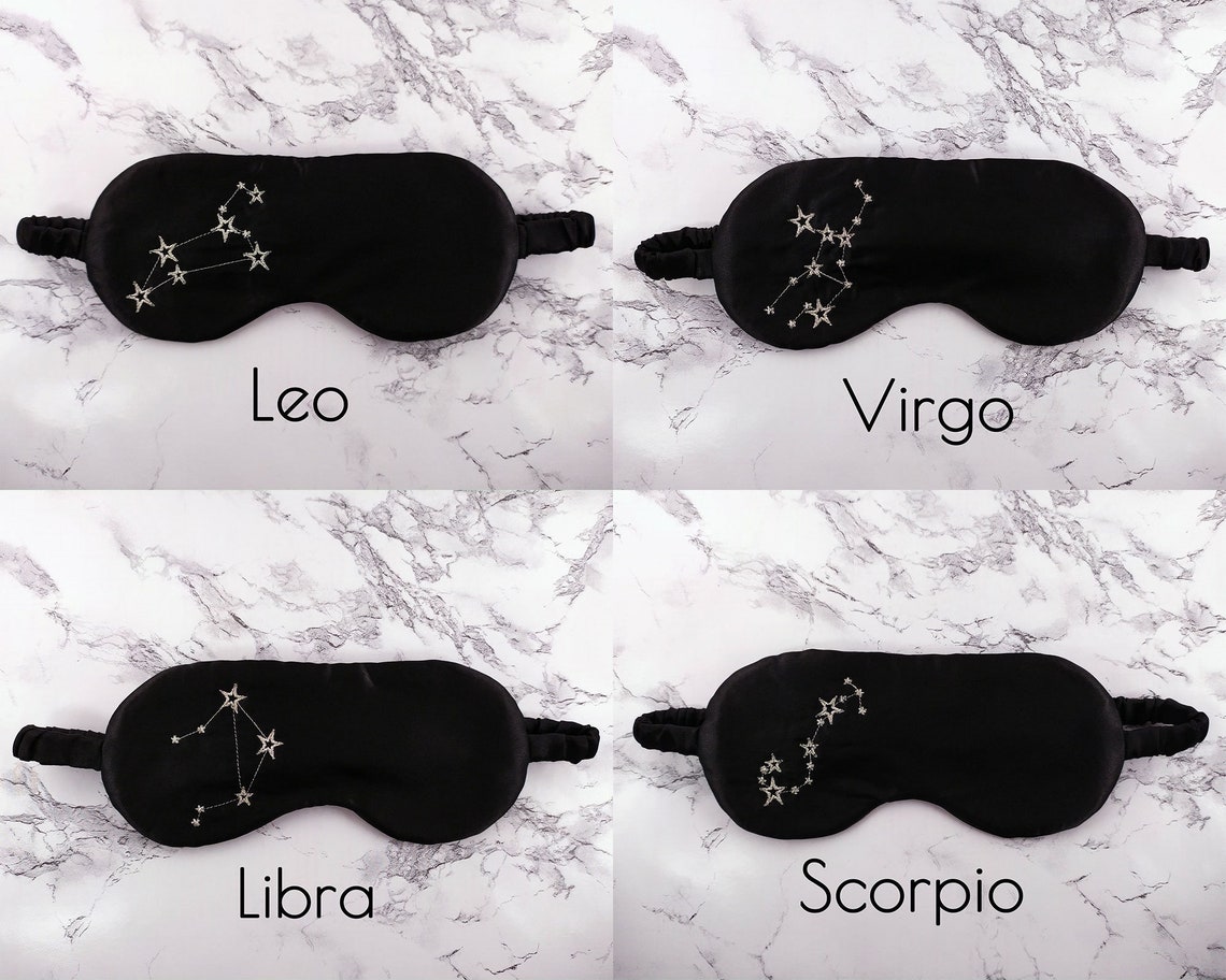 Zodiac Signs Embroidered Satin Sleep Mask | Etsy