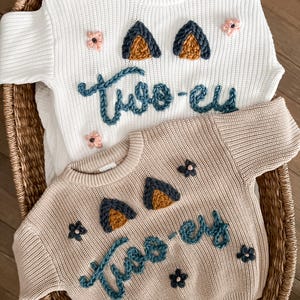 Hand Embroidered Birthday Sweater: "two-ey" Theme Knit Top - Etsy