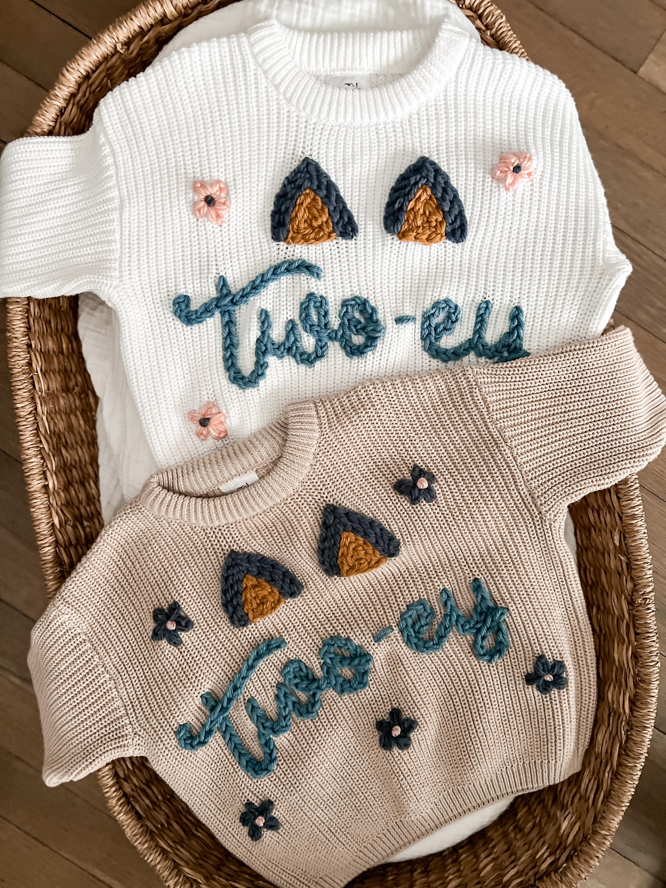 Hand Embroidered Knit Birthday Outfit - "two-ey" Theme - Etsy