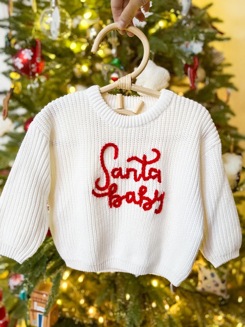 Hand Embroidered Christmas Sweater: Personalized Baby Toddler Knit - Etsy