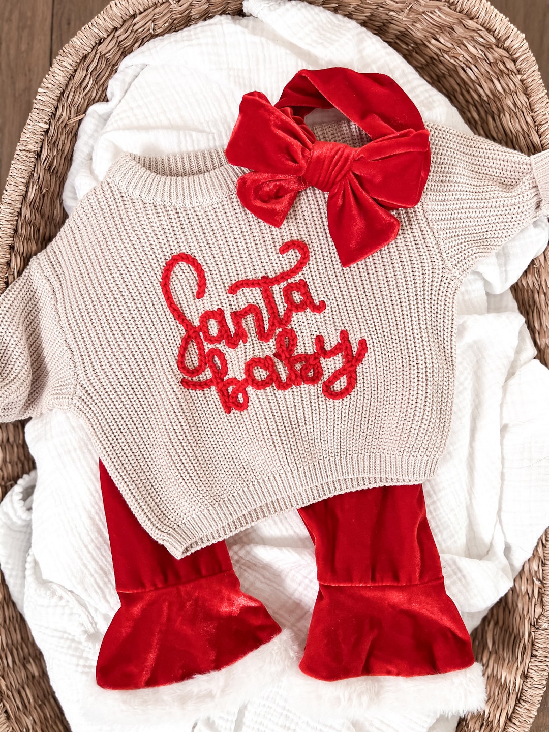Hand Embroidered Knit Sweater- Santa Baby. Toddler/baby Christmas ...