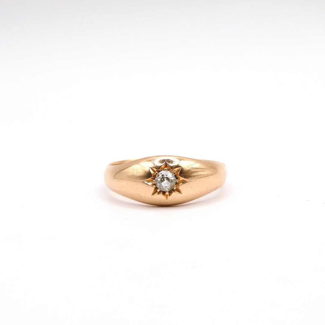 Antique 18ct. Yellow Gold Gypsy Star Set OEC Diamond in a Starburst ...