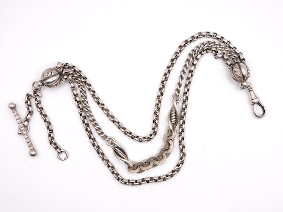 Antique Victorian Silver Triple Chain Albert with Rep… - Gem