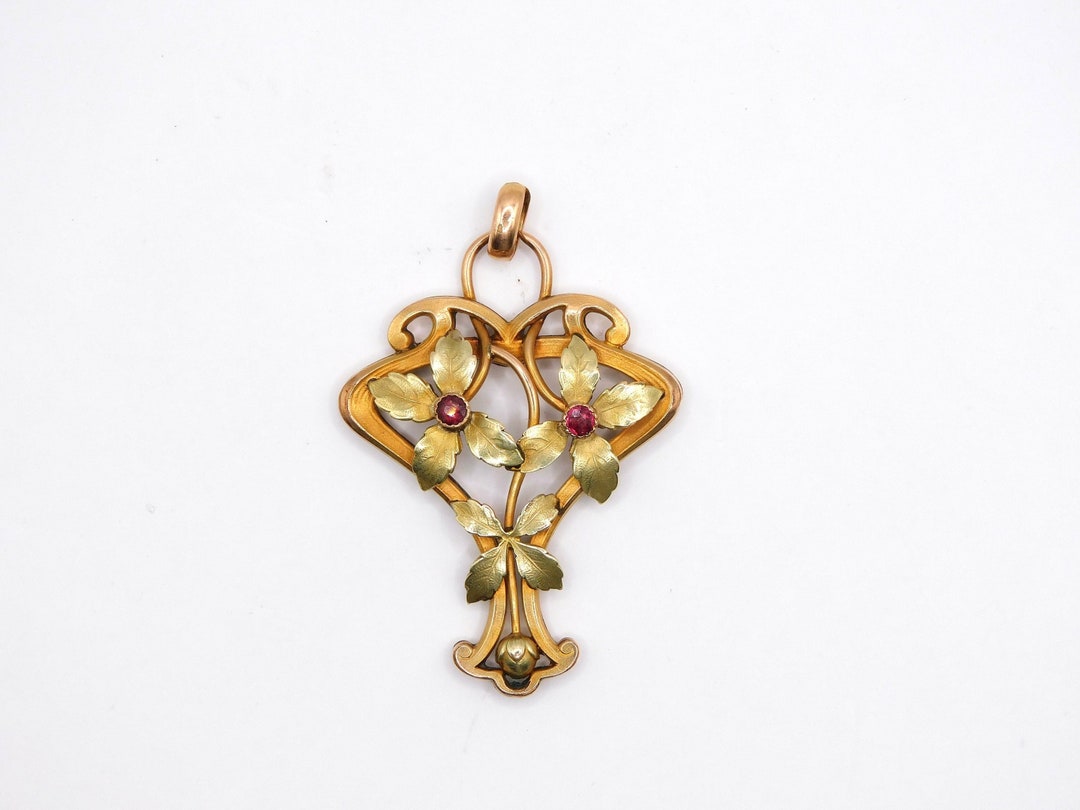 Antique Art Nouveau French Fix Floral and Garnet Pendant. Circa 1890 ...