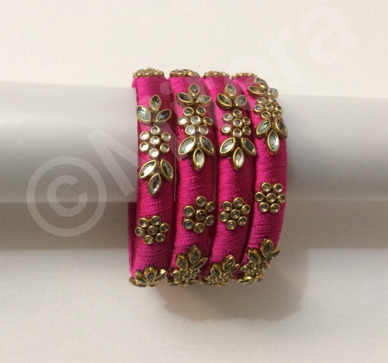 Silk thread bangles Kundan stone bangles | Etsy