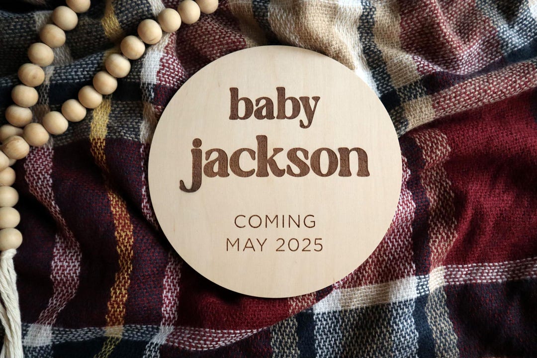 Custom Engraved Wood Baby Announcement Sign Baby Coming Soon Round ...