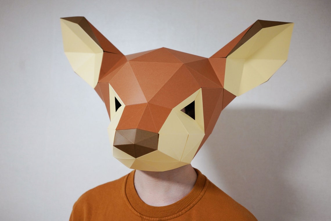 Fawn Mask PDF TEMPLATE : Deer Low Poly Model Mask Bambi Low | Etsy