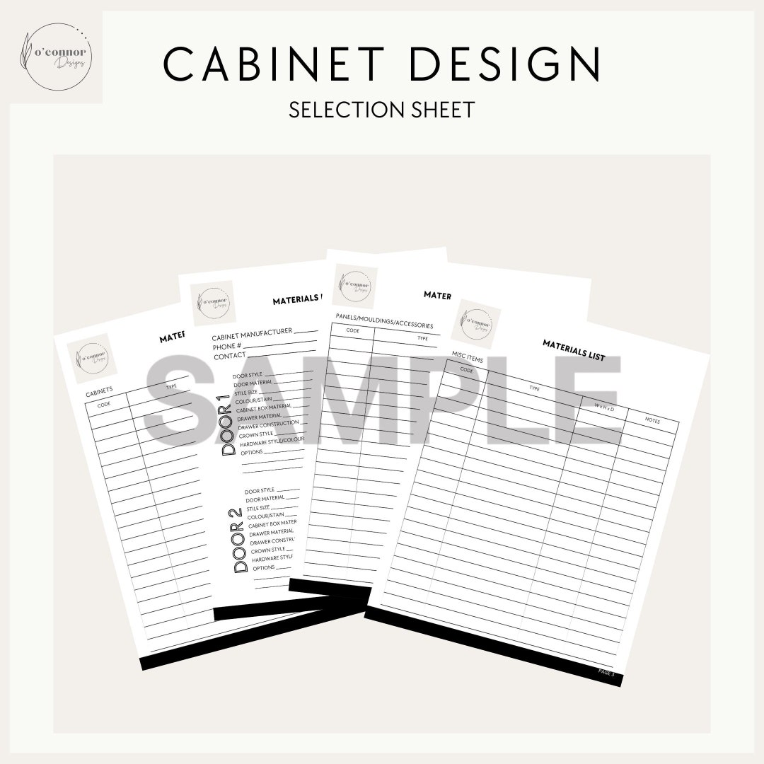 CABINET DESIGN Selection Sheet. Materials List, Handles, and Renovation ...