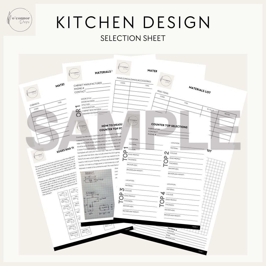 KITCHEN DESIGN Selection Sheet: Cabinet, Countertop, and Material ...