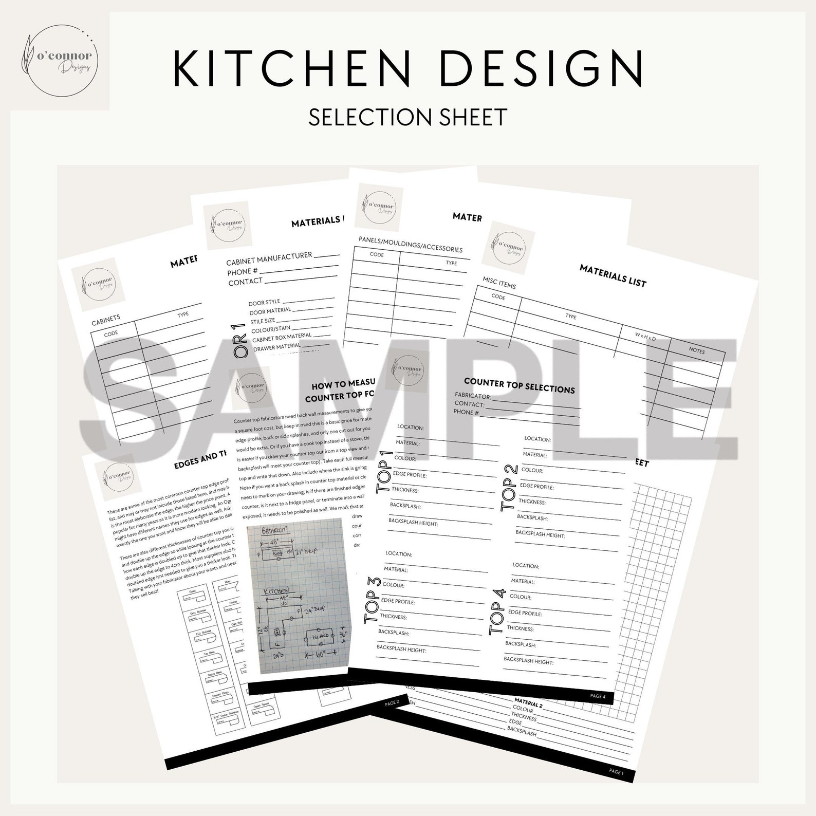 KITCHEN DESIGN Selection Sheet: Cabinet, Countertop, and Material ...