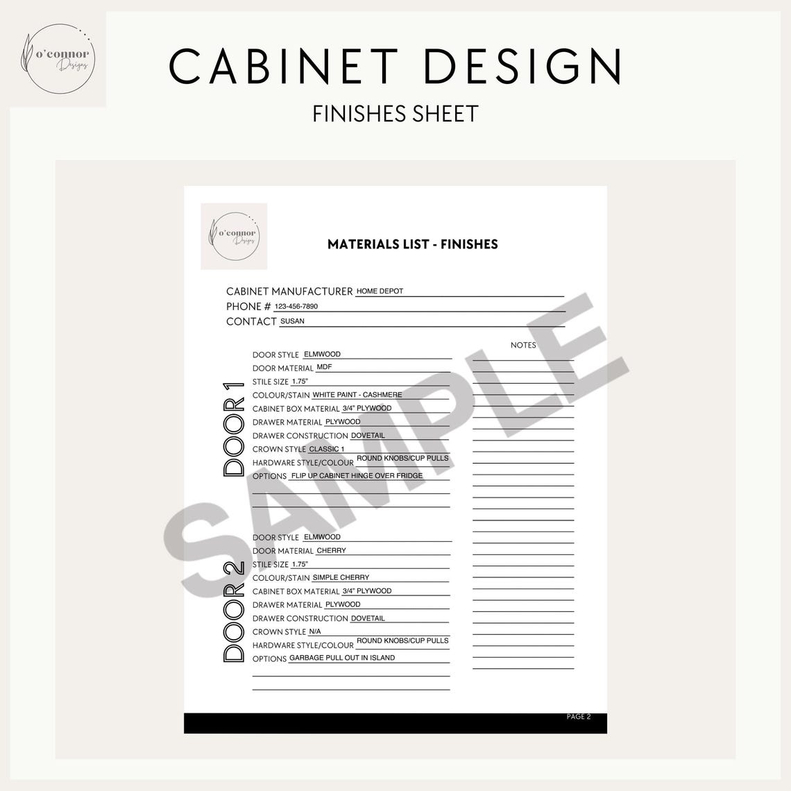 KITCHEN DESIGN Selection Sheet: Cabinet, Countertop, and Material ...