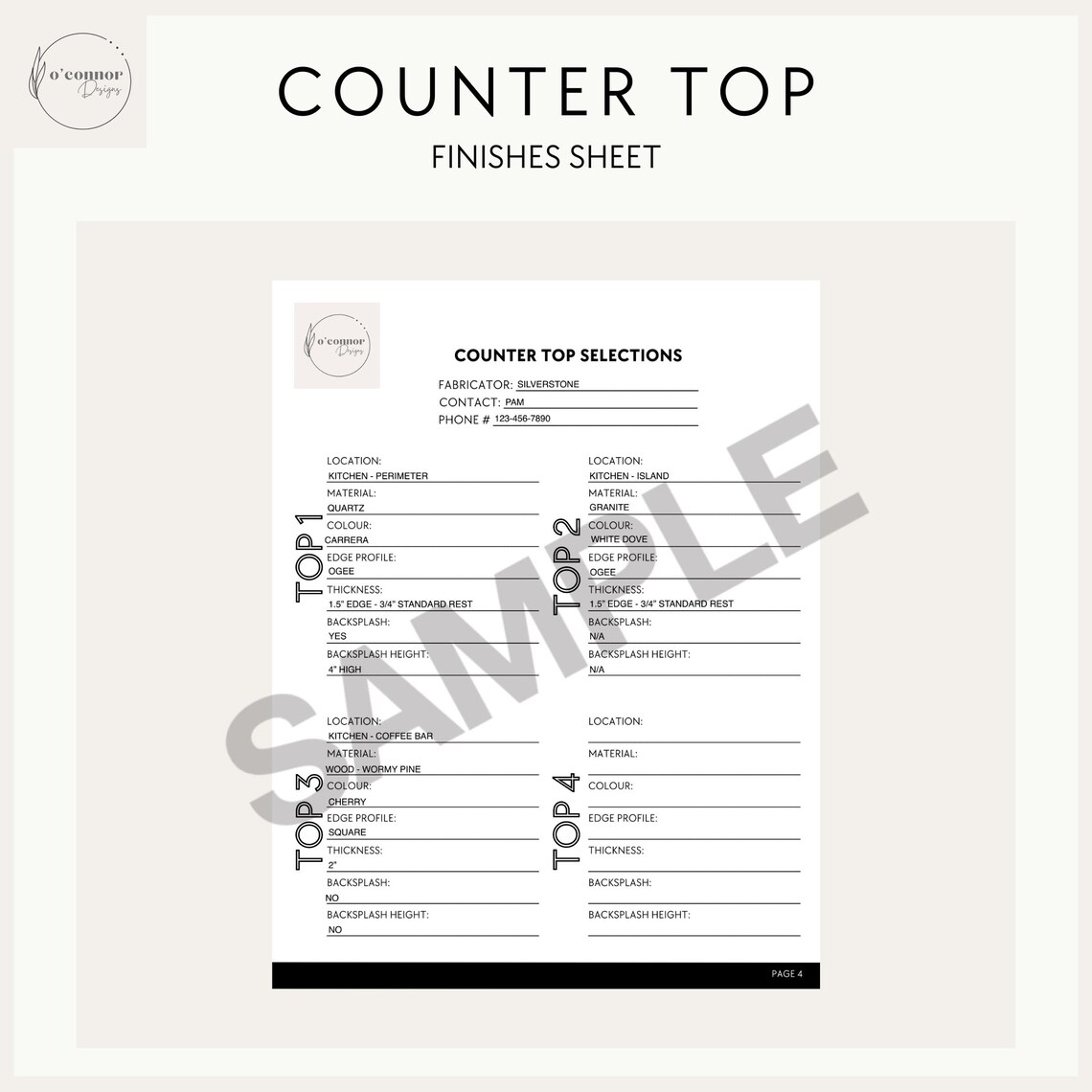 KITCHEN DESIGN Selection Sheet: Cabinet, Countertop, and Material ...