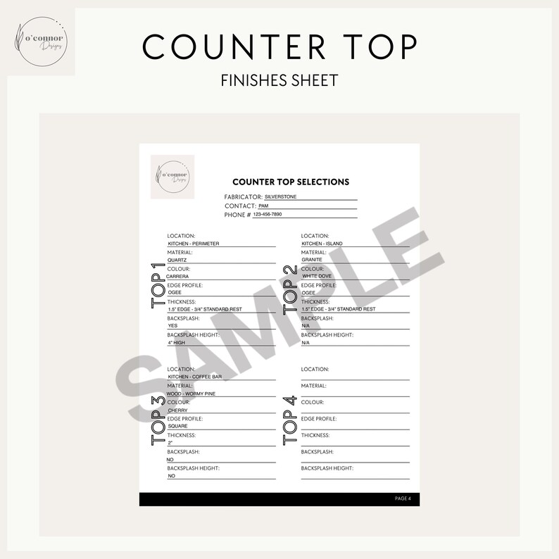 KITCHEN DESIGN Selection Sheet: Cabinet, Countertop, and Material ...