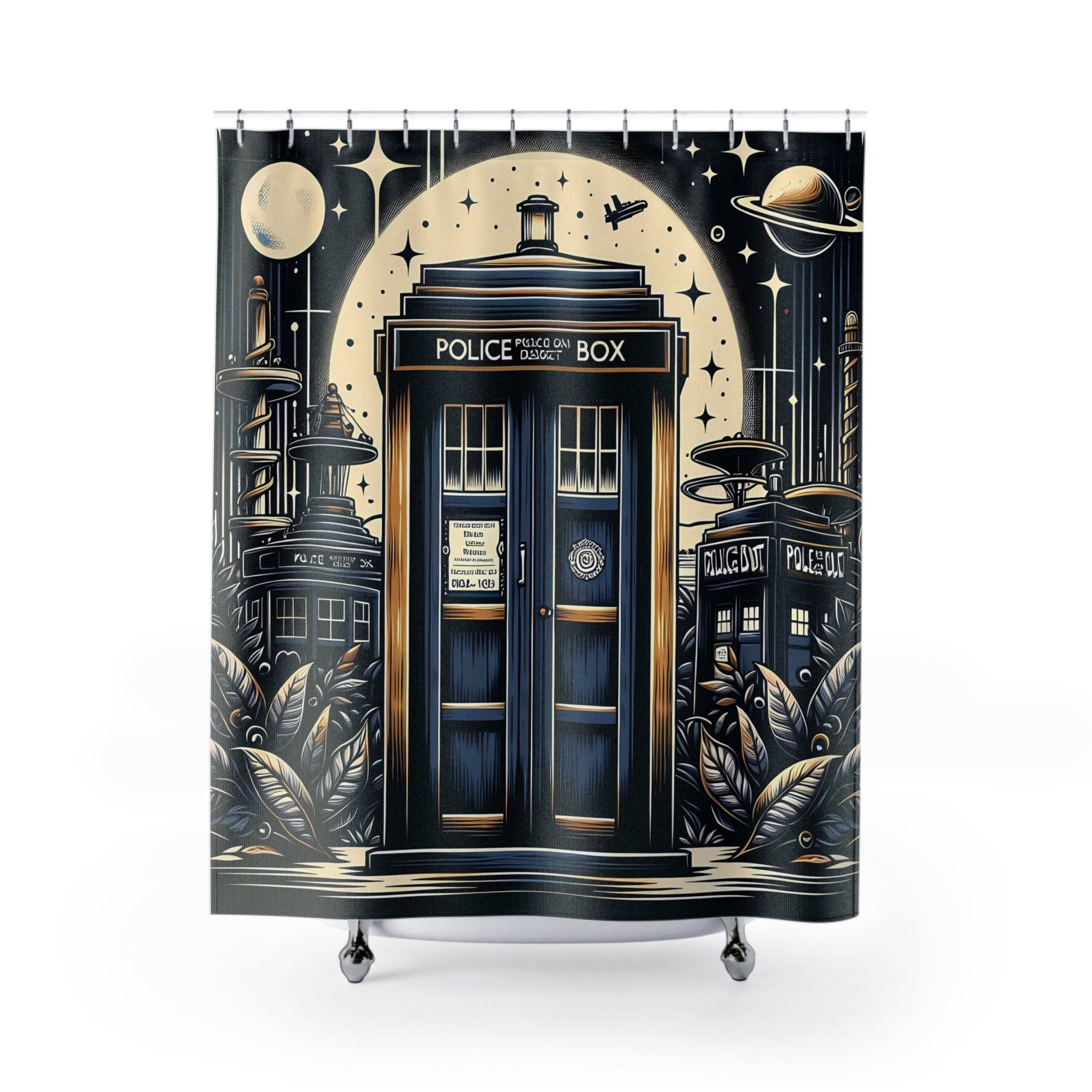 Dr Who Inspired Police Booth Shower Curtain | Gift for Dad, Son ...