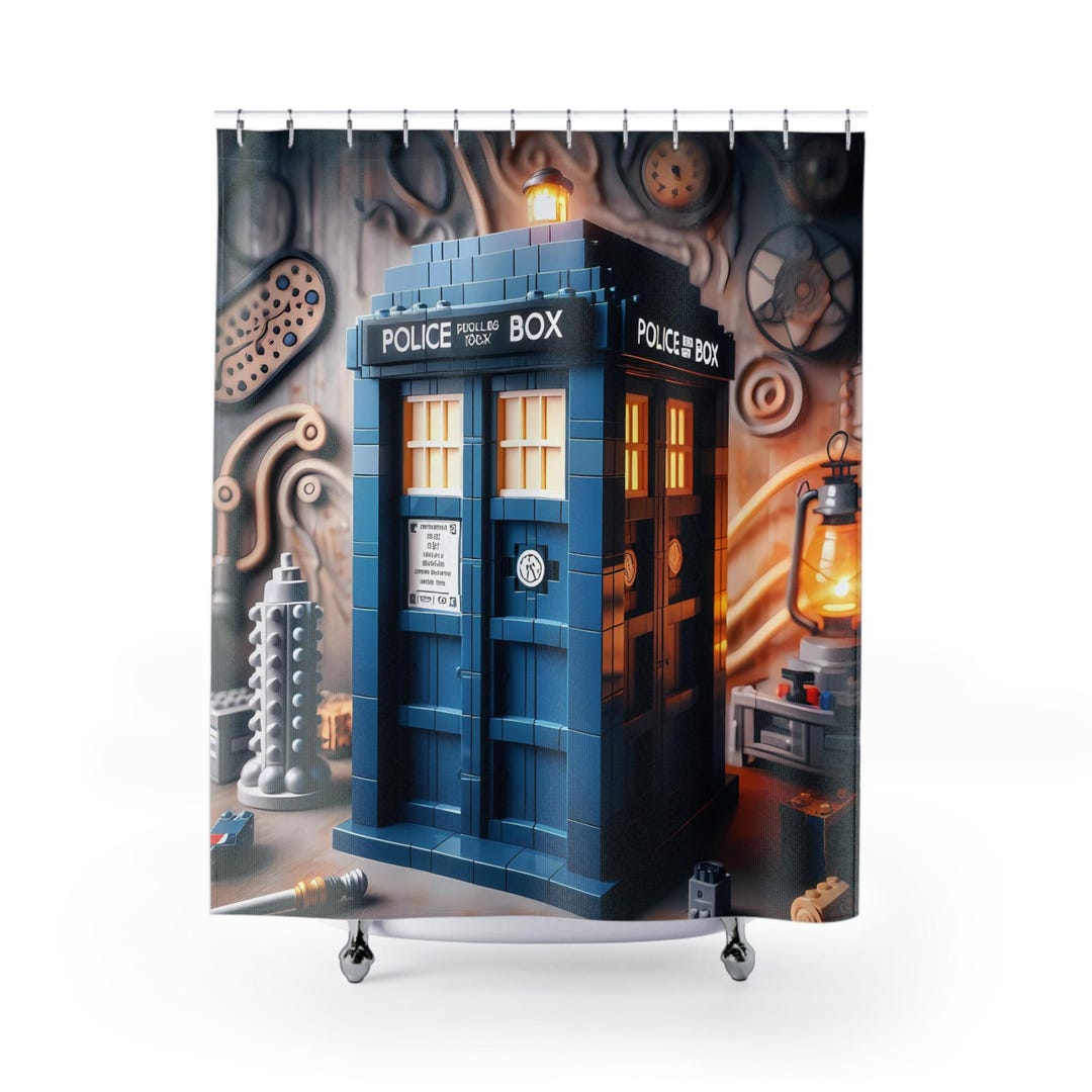 Sci-fi Police Box Shower Curtain | Geeky Blue Box Bathroom Decor - Etsy