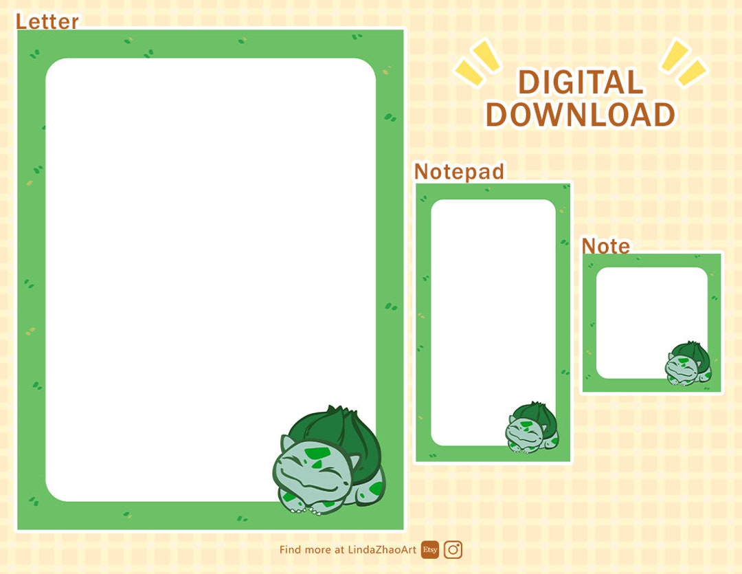 Bulbasaur Letter and Note Set Printable Pokémon - Etsy