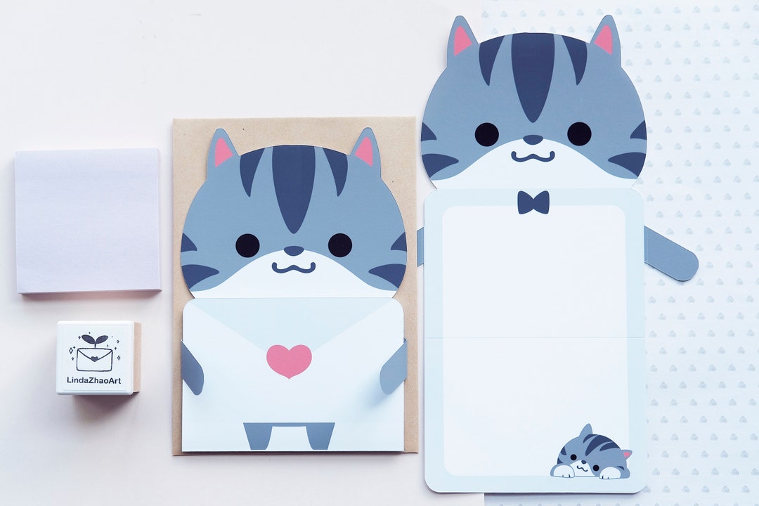 Cute Tabby Cat Card - Etsy