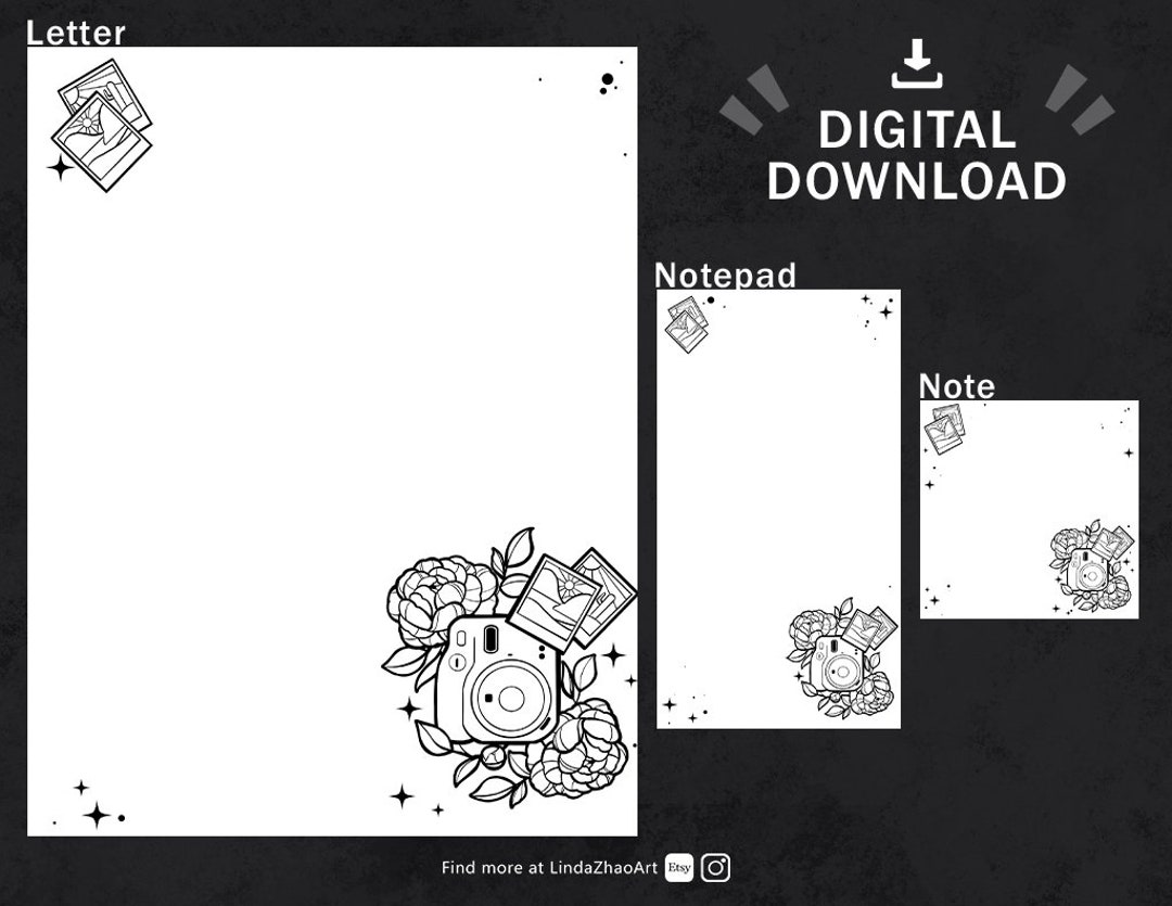 Black and White Letter and Note Set Printable- Polaroid Camera With ...