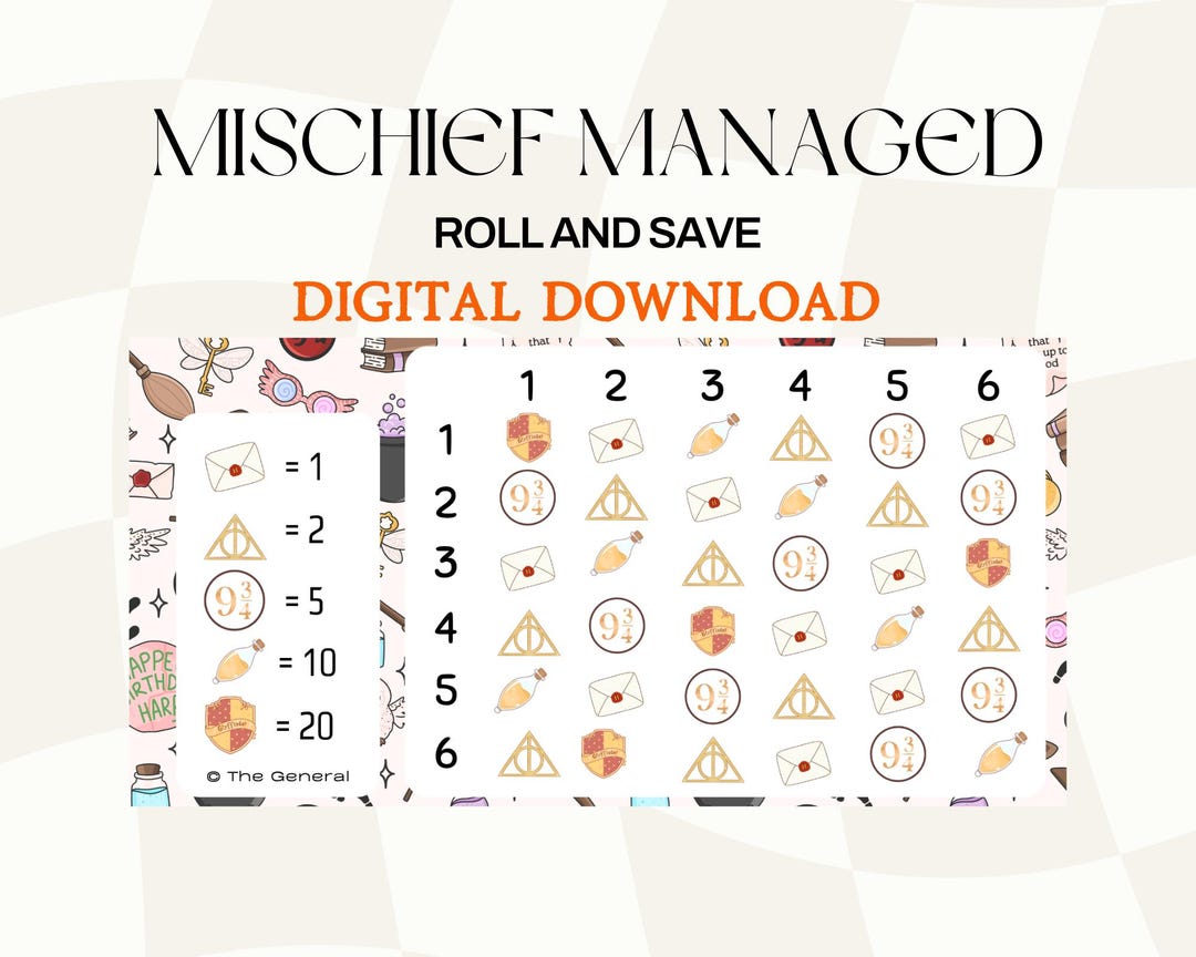 Printable Harry Potter Roll & Save Challenge | Printable Budget Game A6 ...