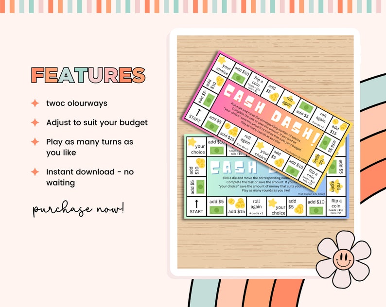 Cash Dash Game Board Savings Challenge, Savings Game, Printable, Cash ...