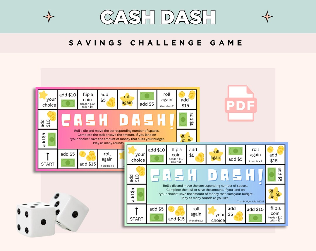 Cash Dash Game Board Savings Challenge, Savings Game, Printable, Cash ...