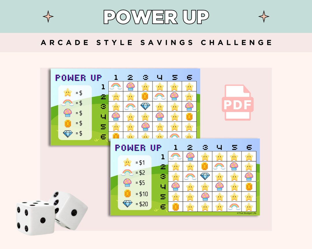 Power up Arcade Savings Challenge Game Cash Budgeting Savings Challenge ...