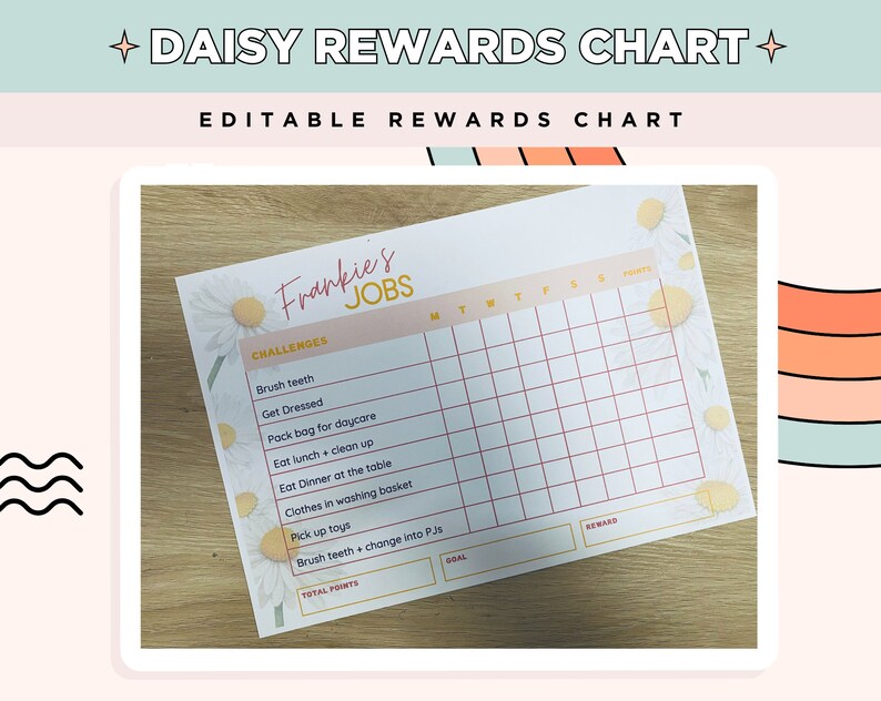 Daisy Rewards Chart for Kids Printable Jobs Chart - Etsy