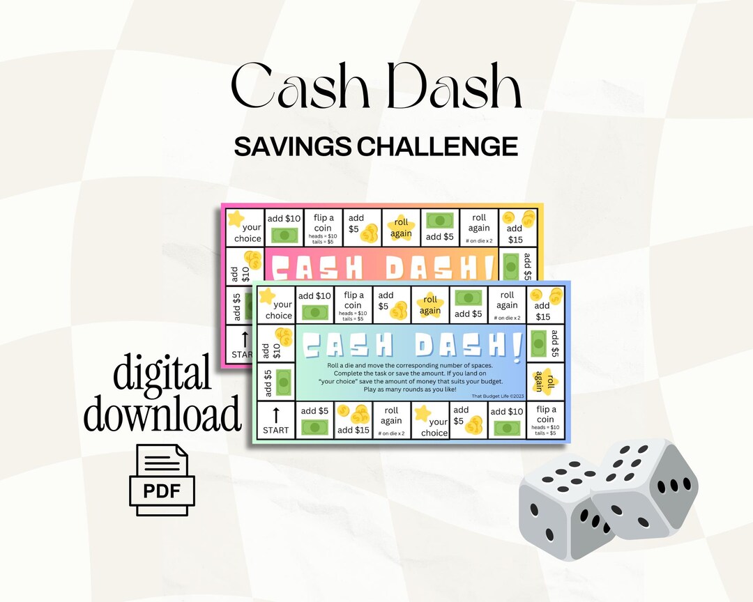 Cash Dash | Game Board Savings Challenge, Savings Game, Printable, Cash ...