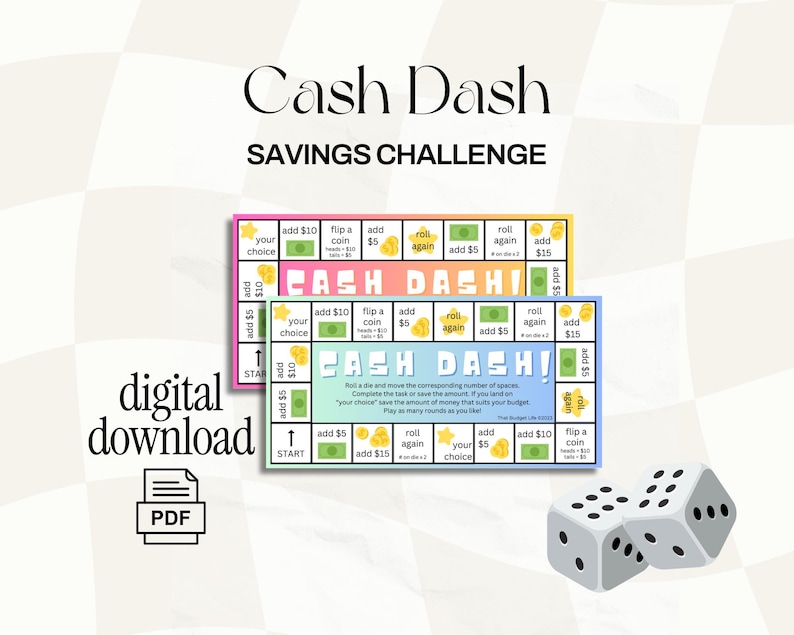 Cash Dash | Game Board Savings Challenge, Savings Game, Printable, Cash ...