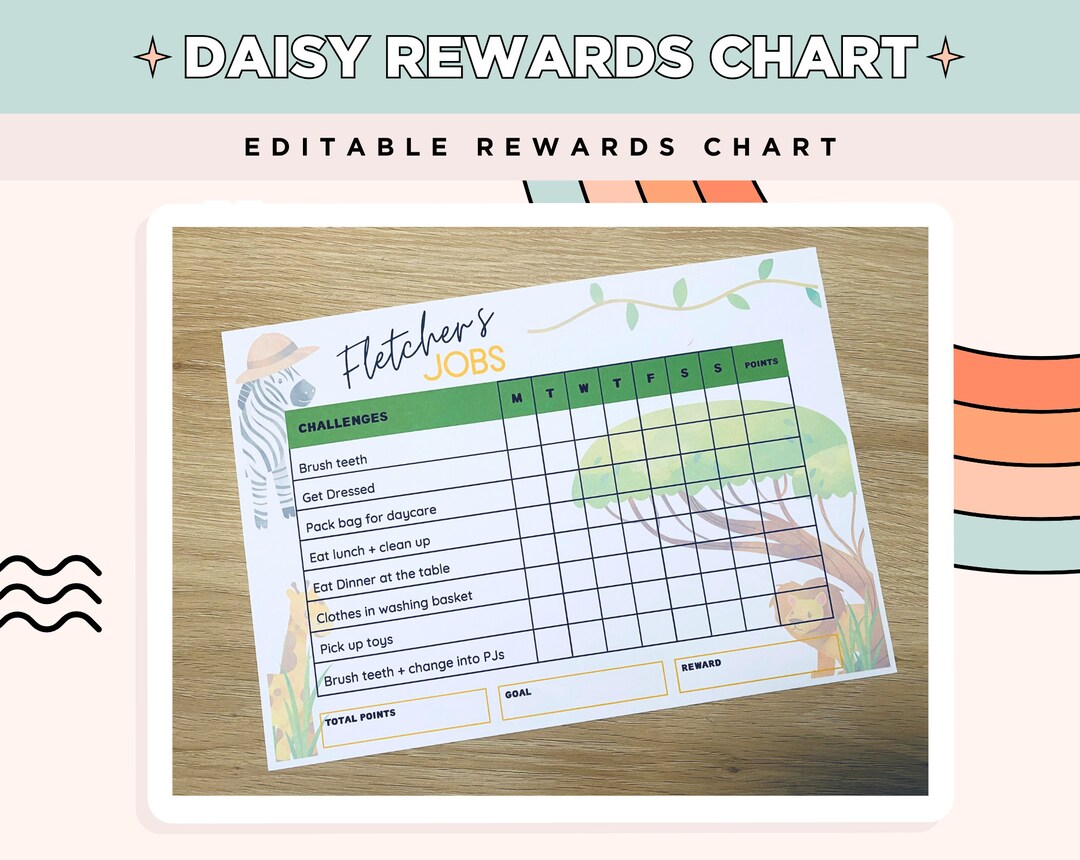 Safari Rewards Chart for Kids Printable Jobs Chart - Etsy