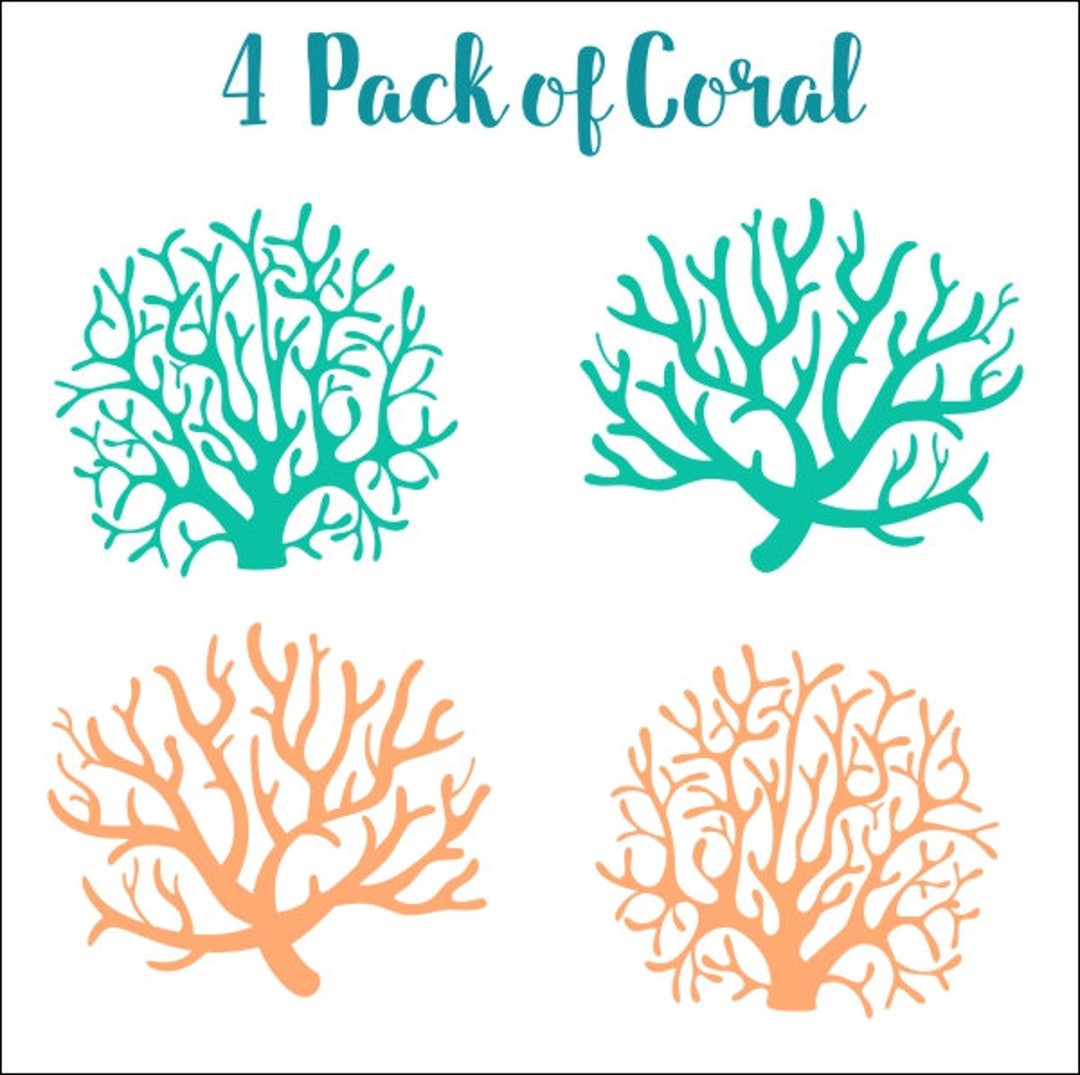 Set of 4 Coral Wall Decals Deep Sea Ocean Wall Art Sea Life Wall Decals ...