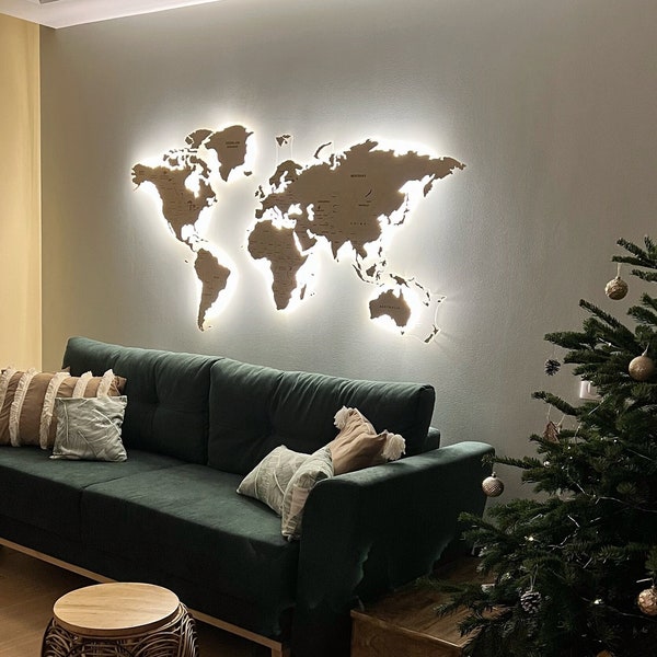 Light World Map for Wall - Etsy