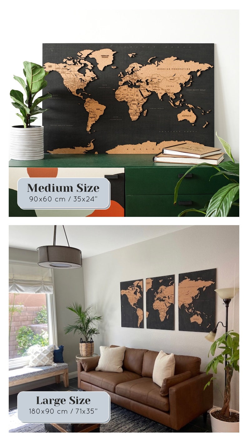 World Cork Map Push Pin Wall Map Wall Art Decor | Etsy