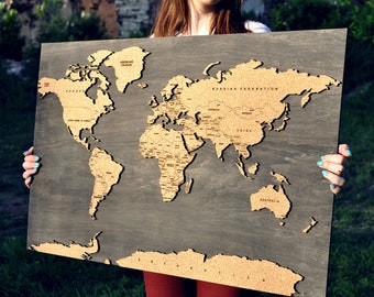 Push Pin Cork Travel World Map for Couples Gifts Wooden - Etsy