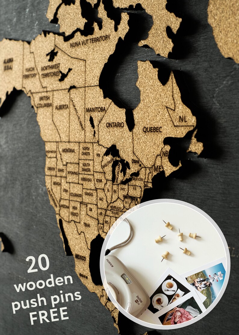 World Cork Map Push Pin Wall Map Wall Art Decor - Etsy