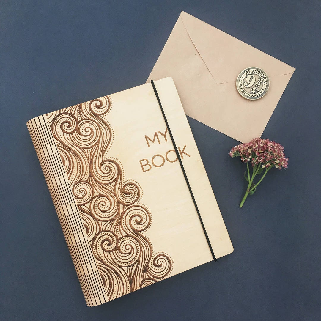 Sea Wave Wooden Engraved Notebook Cover Personalized Sketchbook Dairy ...