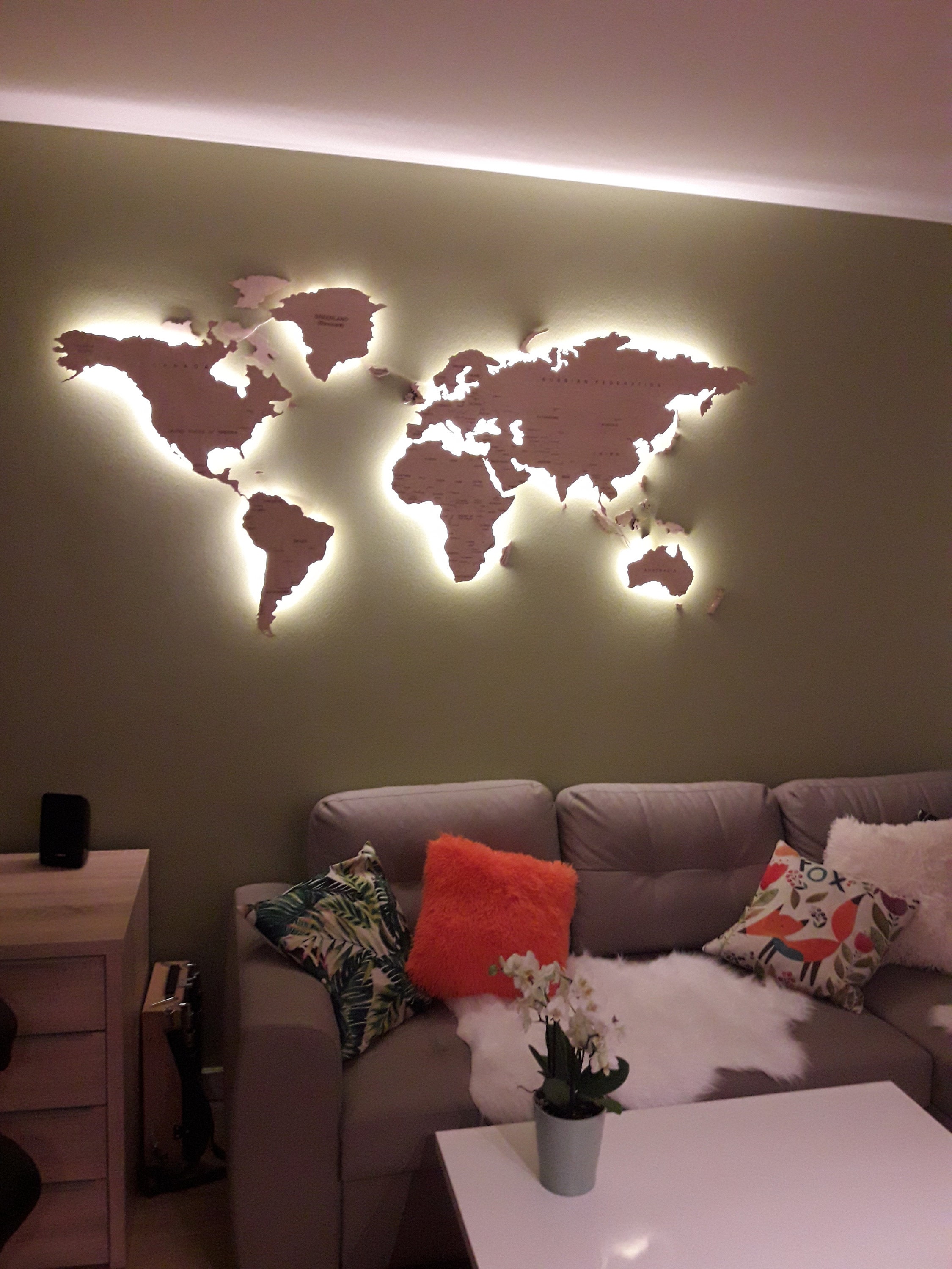 World Map Light Wood Wall Decor Large Travel LED Map - Etsy