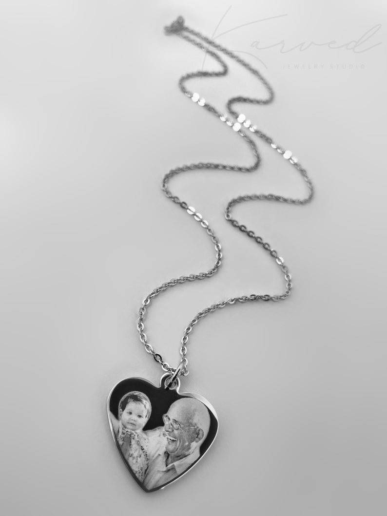 Personalized Photo Heart Necklace Custom Engraved Memorial - Etsy