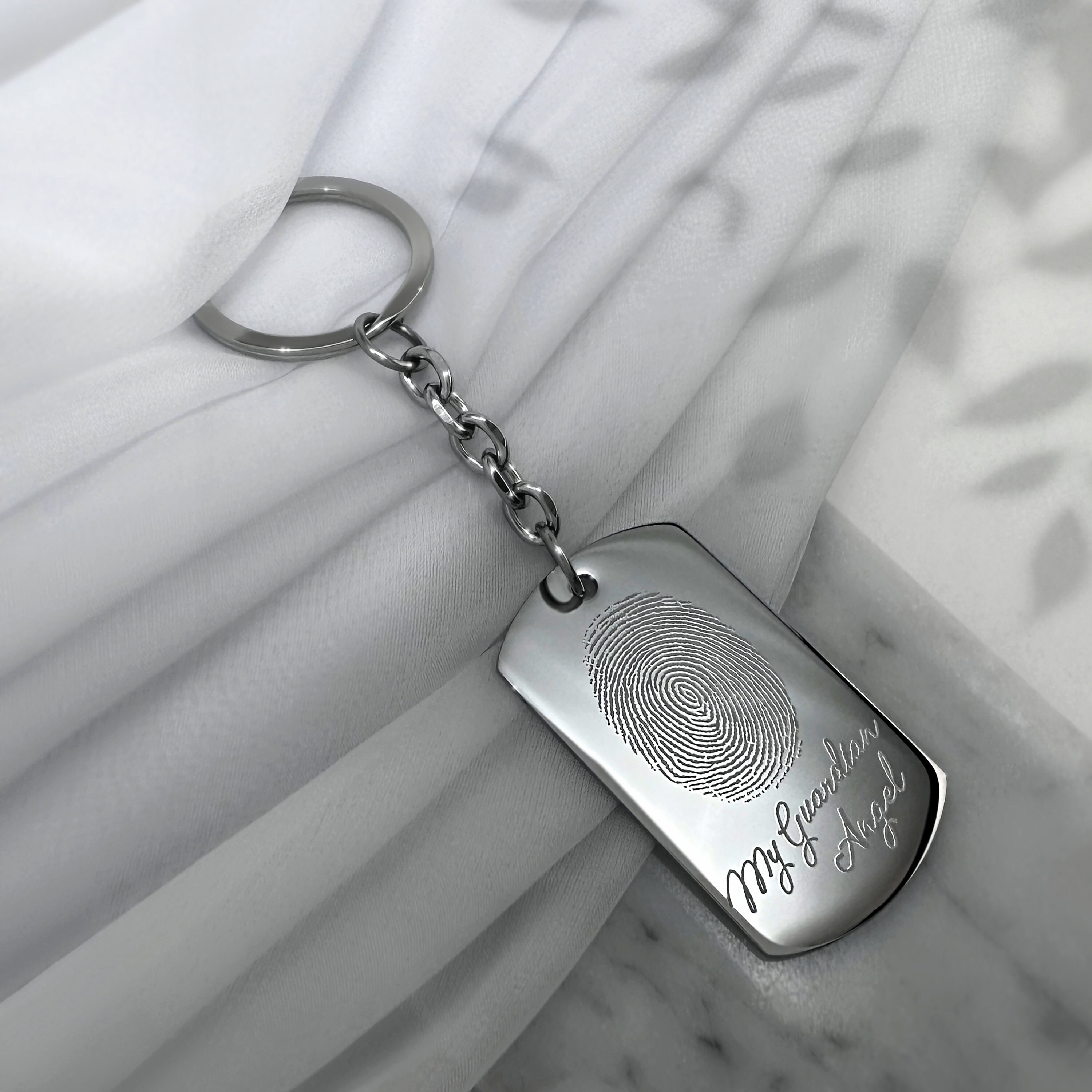Actual Fingerprint Keychain, Engraved Fingerprint Handwriting Keychain ...