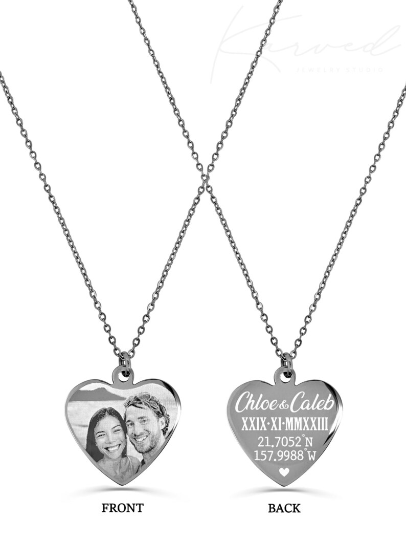 Personalized Heart Necklace Engraved Photo Necklace Photo - Etsy