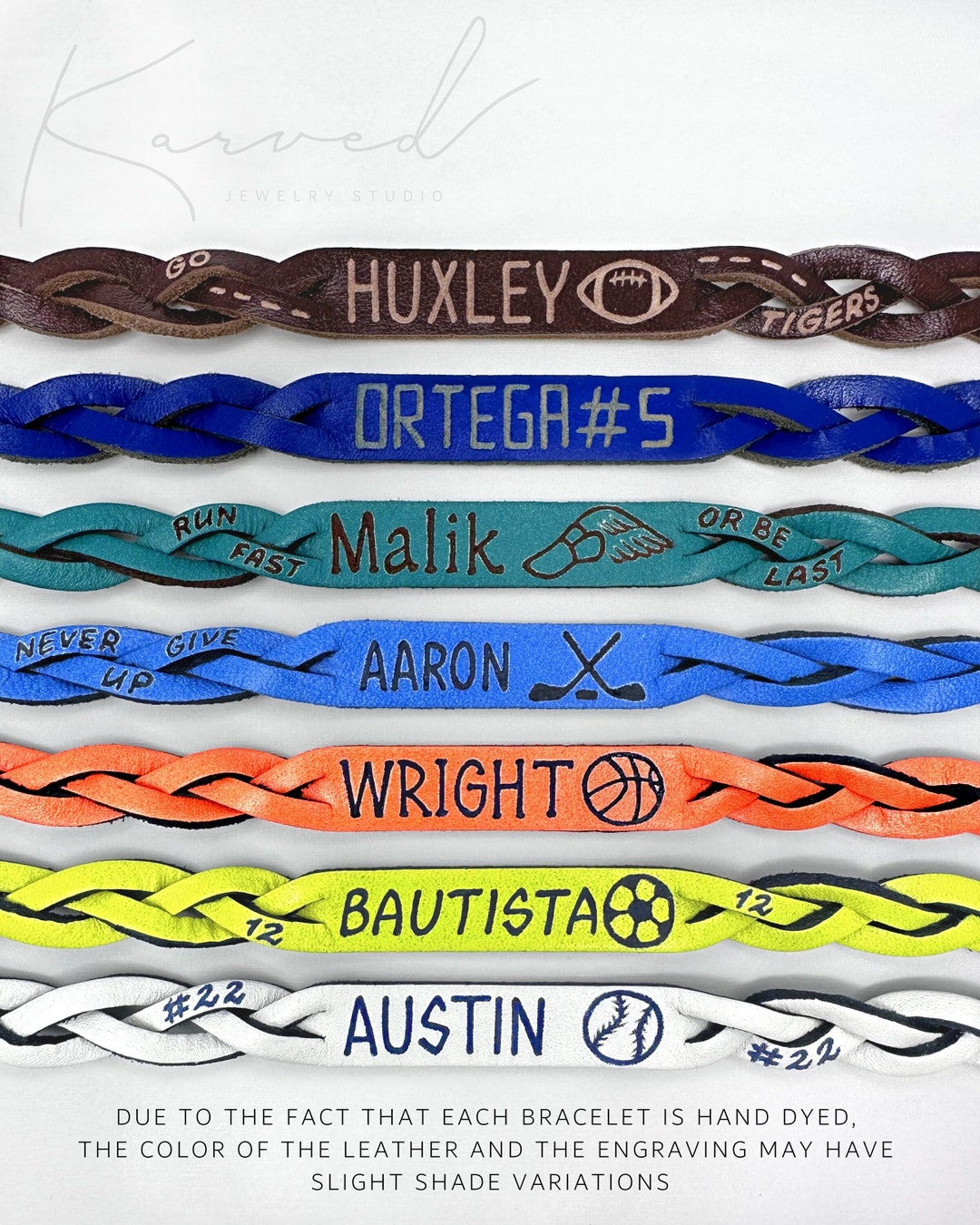 Boy Personalized Bracelet, Custom Name Leather Bracelet, Team Number ...