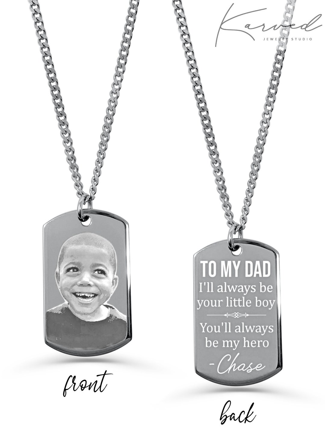 Mini Dog Tag Necklace Small Photo Engraved Necklace - Etsy
