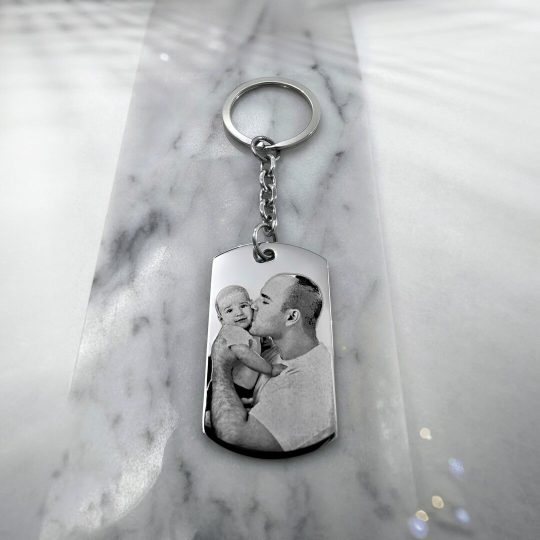 Engraved Custom Keychain for Men, Photo Dog Tag Key Chain, Custom ...